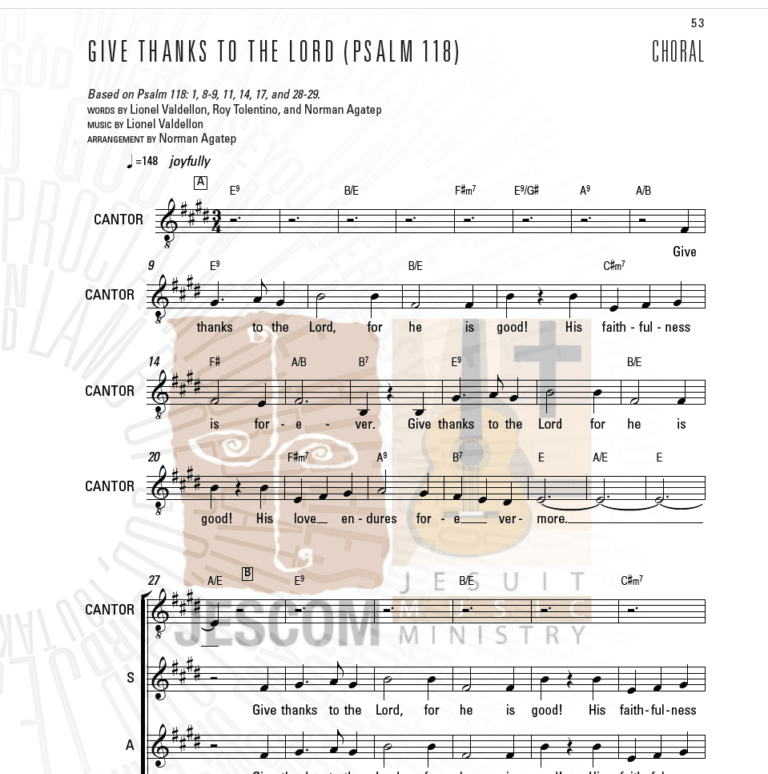 JesCom Philippines | GIVE THANKS TO THE LORD (Psalm 118) – Music Sheet